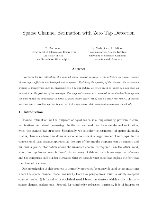 (PDF) Sparse Channel Estimation with Zero Tap Detection