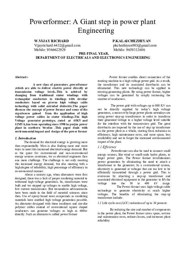 (PDF) Powerformer: A Giant step in power plant Engineering PRE-FINAL ...