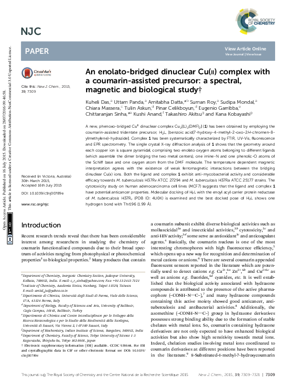 (PDF) Cu(II) Dinuclear Complex with Anti-TB Activity