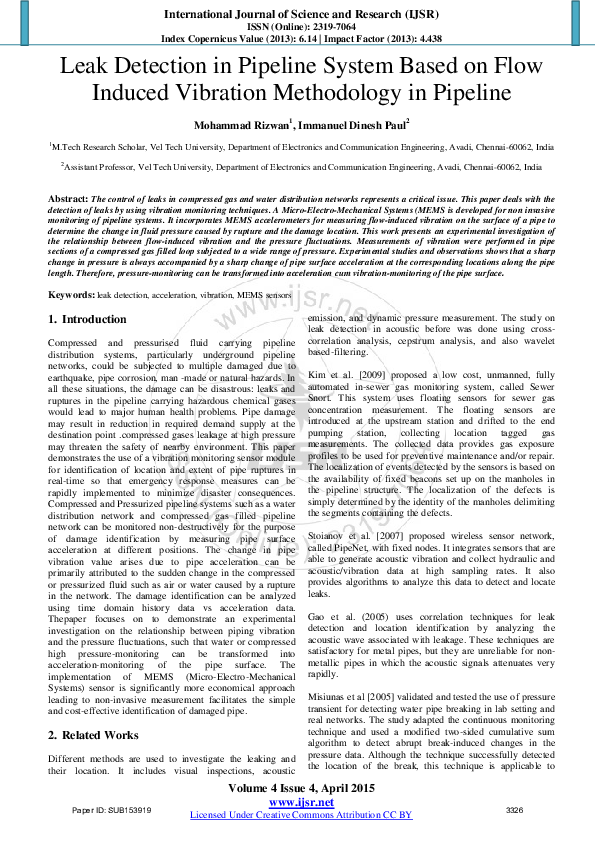 Leak Detection In Pipeline System Based On Flow Induced Vibration