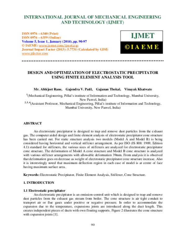 (PDF) DESIGN AND OPTIMIZATION OF ELECTROSTATIC PRECIPITATOR.pdf