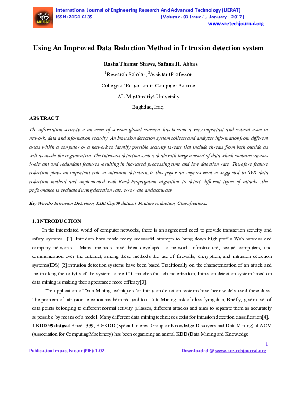 Using An Improved Data Reduction Method In Intrusion Detection System
