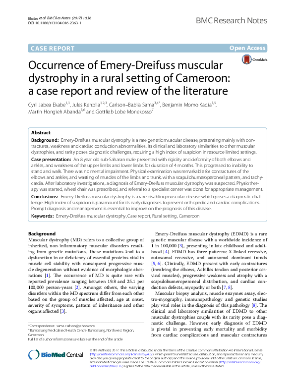 (PDF) Occurrence of Emery-Dreifuss muscular dystrophy in a rural ...