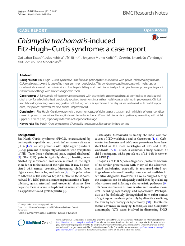 (PDF) Chlamydia trachomatis-induced Fitz-Hugh–Curtis syndrome: a case ...