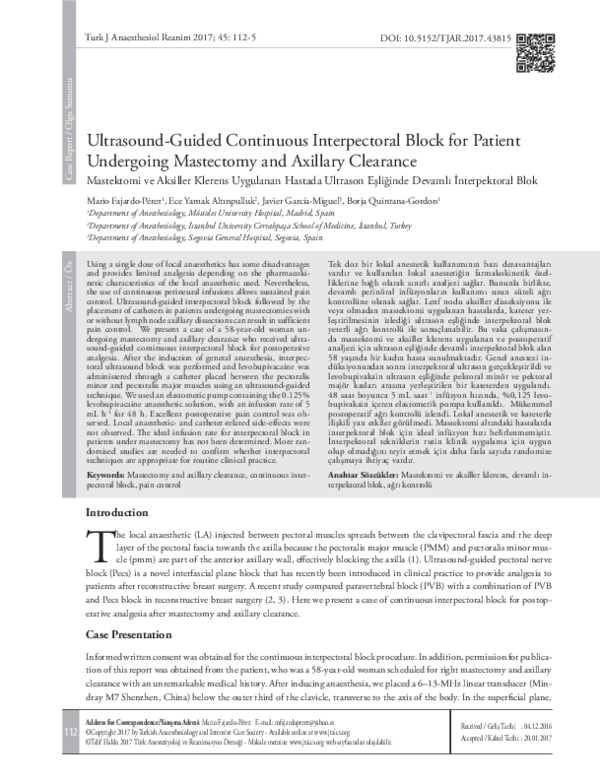 (PDF) Ultrasound-Guided Continuous Interpectoral Block for Patient ...