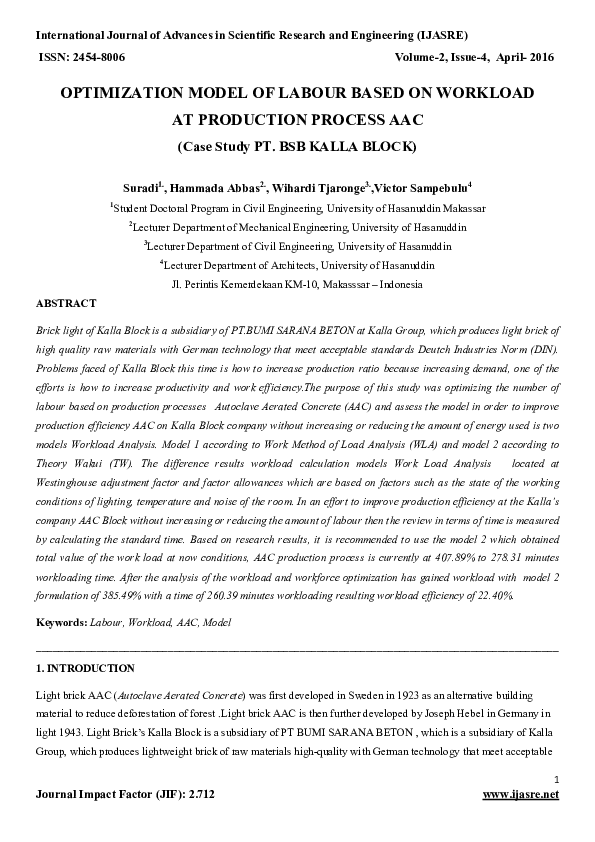 (PDF) OPTIMIZATION MODEL OF LABOUR BASED ON WORKLOAD AT PRODUCTION ...