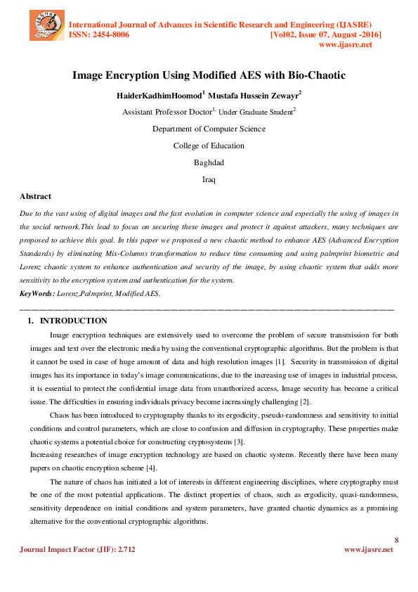 Pdf Image Encryption Using Modified Aes With Bio Chaotic