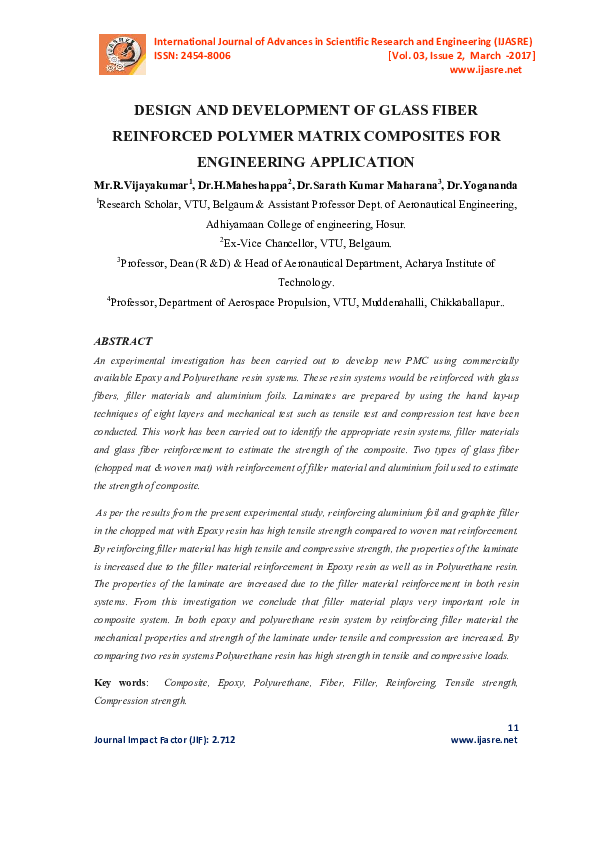 (PDF) Design and Development of Glass Fiber Reinforced Polymer Matrix ...