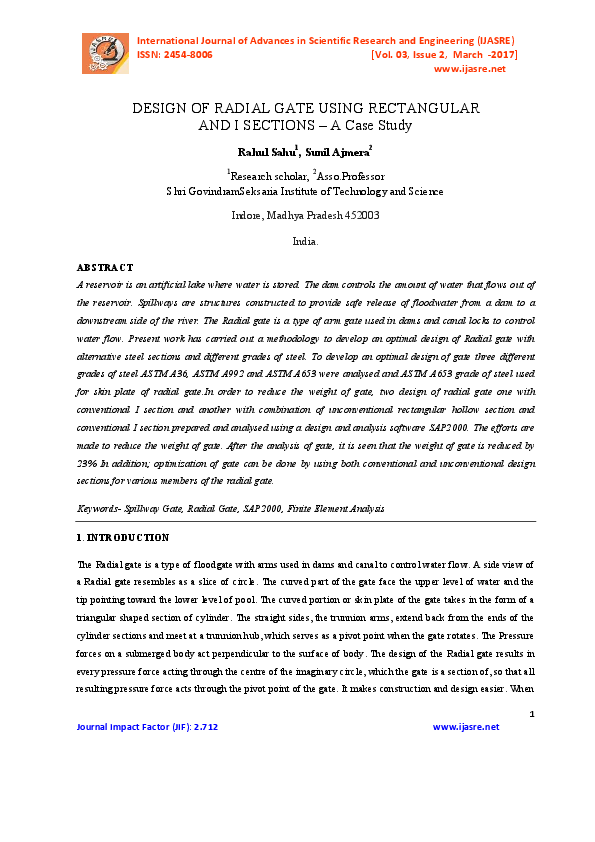 (PDF) DESIGN OF RADIAL GATE USING RECTANGULAR AND I SECTIONS – A Case Study