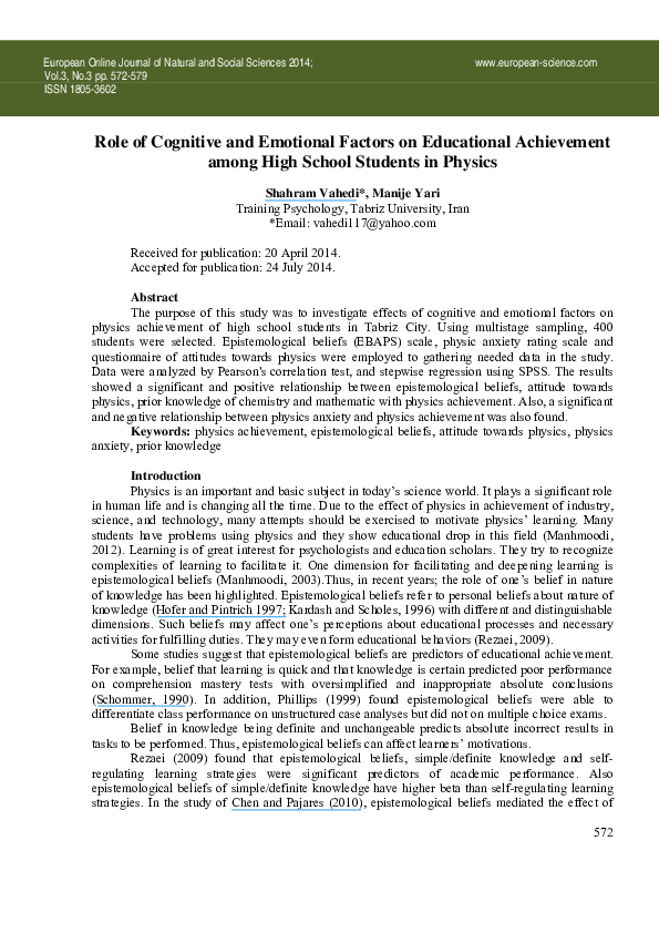 (PDF) Role of Cognitive and Emotional Factors on Educational ...