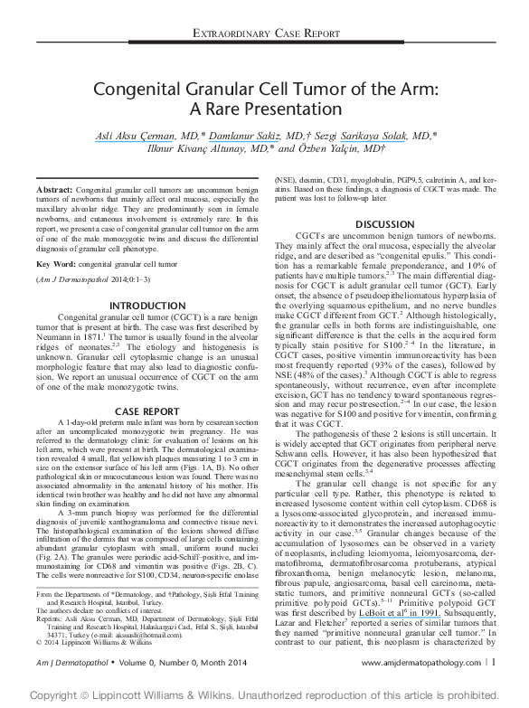 Pdf Congenital Granular Cell Tumor Of The Arm