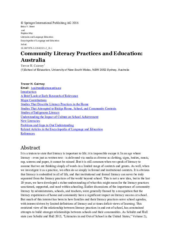 (PDF) Community Literacy Practices and Education: Australia