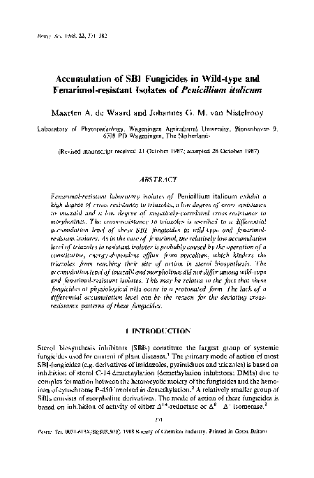 (PDF) Accumulation of SBI fungicides in wild-type and fenarimol ...