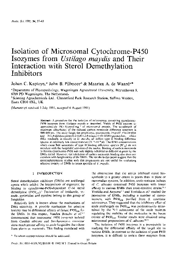 (PDF) Isolation of microsomal cytochrome-p450 isozymes fromUstilago ...
