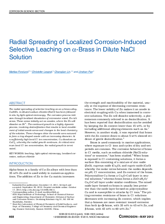 (PDF) Radial Spreading of Localized Corrosion-Induced Selective ...