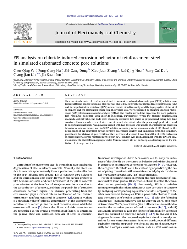 Pdf Eis Analysis On Chloride Induced Corrosion Behavior Of