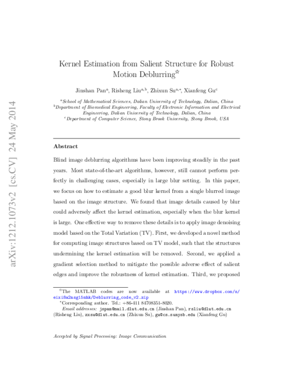 (PDF) Kernel estimation from salient structure for robust motion deblurring