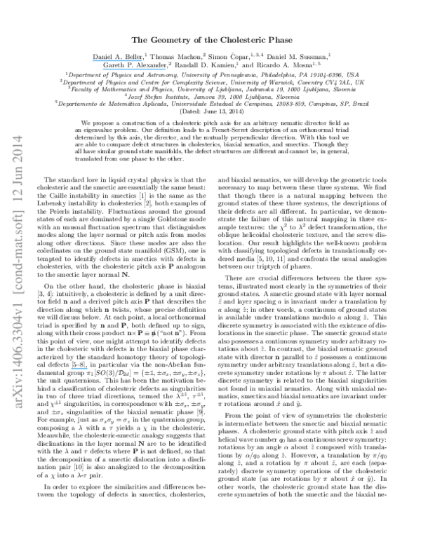 Pdf Geometry Of The Cholesteric Phase Daniel Beller And Thomas