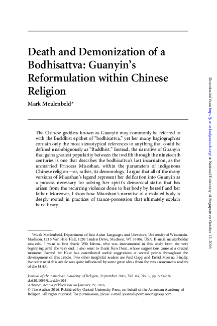 (PDF) Death and Demonization of a Bodhisattva: Guanyin's Reformulation ...
