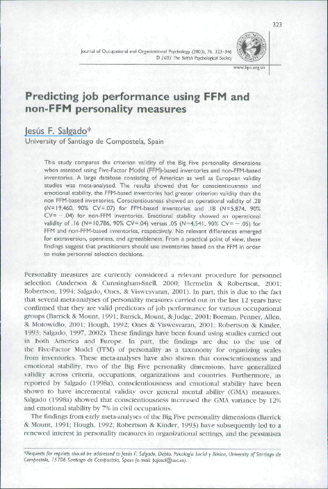 (PDF) Predicting job performance using FFM and non-FFM personality measures