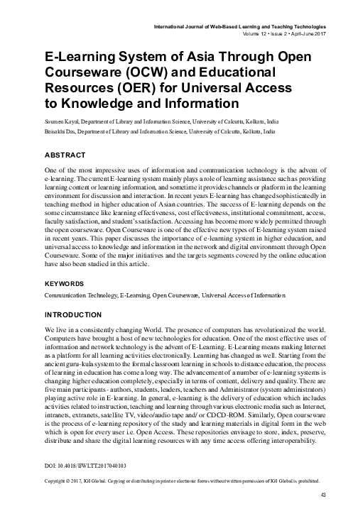 (PDF) E-Learning System of Asia Through Open Courseware (OCW) and Educational Resources (OER ...