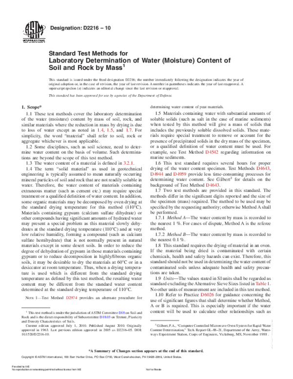 Pdf Standard Test Methods For Laboratory Determination Of Water