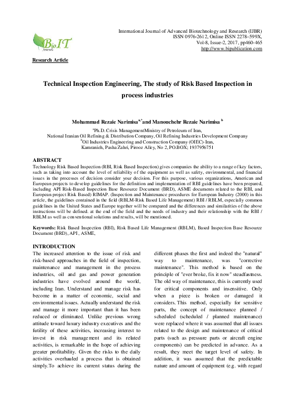 (PDF) Technical Inspection Engineering, The study of Risk Based ...