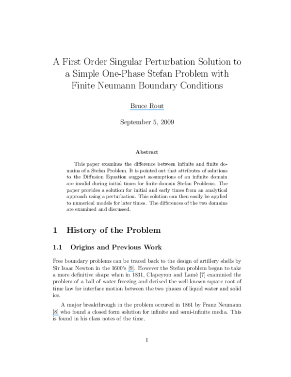 Pdf A First Order Singular Perturbation Solution To A Simple One Phase Stefan Problem With
