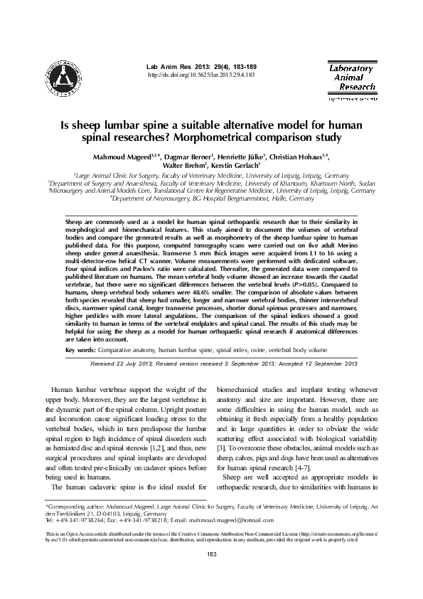 (PDF) Is sheep lumbar spine a suitable alternative model for human ...