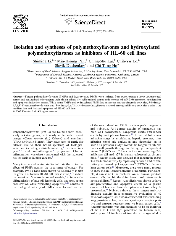 (PDF) Isolation and syntheses of polymethoxyflavones and hydroxylated ...