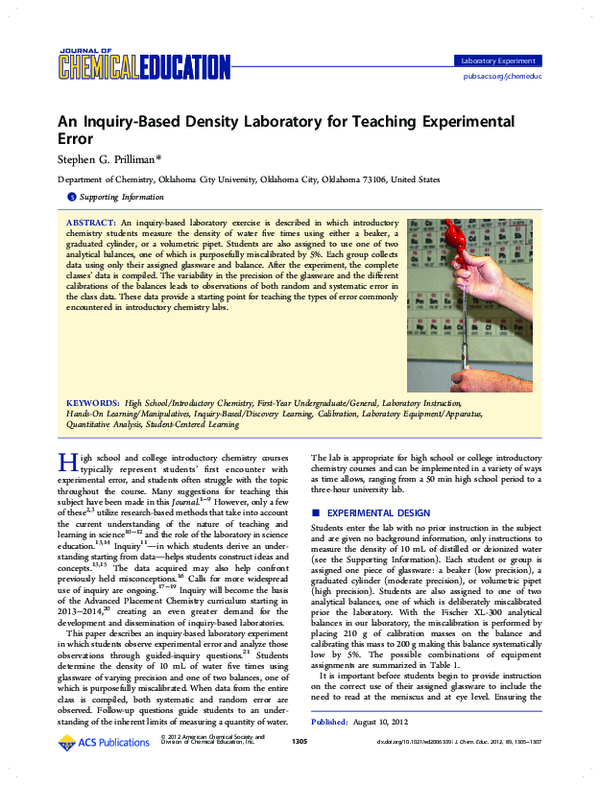 (PDF) An Inquiry-Based Density Laboratory for Teaching Experimental Error