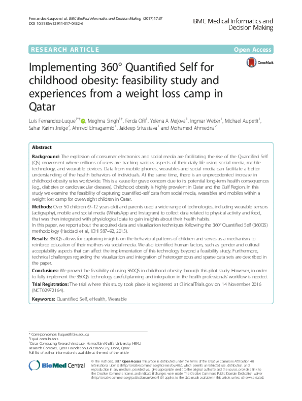 (PDF) Implementing 360° Quantified Self for childhood obesity: feasibility study and experiences ...