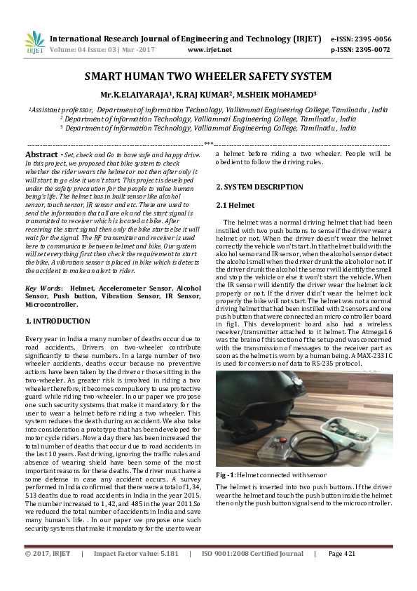 (PDF) SMART HUMAN TWO WHEELER SAFETY SYSTEM