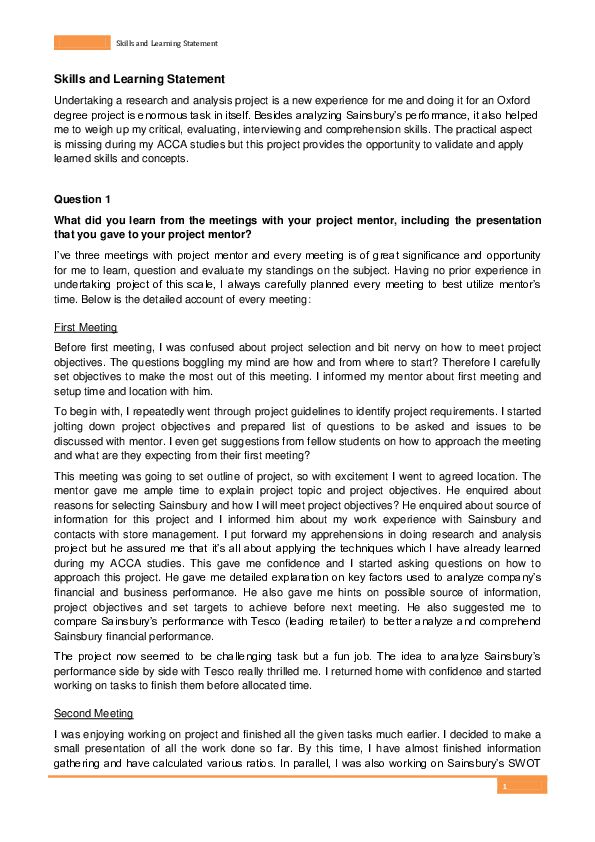 (PDF) Skills and Learning Statement Skills and Learning Statement