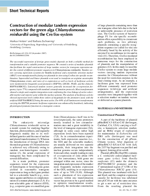 (PDF) Construction of modular tandem expression vectors for the green ...