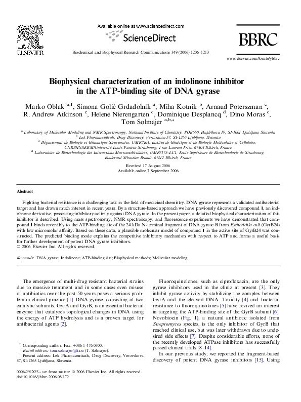 (PDF) Biophysical characterization of an indolinone inhibitor in the ...
