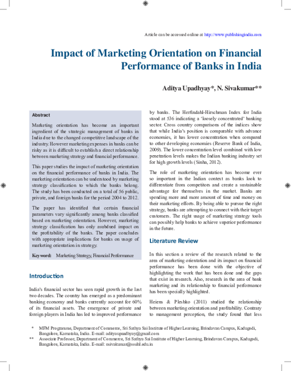 (PDF) Impact of Marketing Orientation on Financial Performance of Banks ...