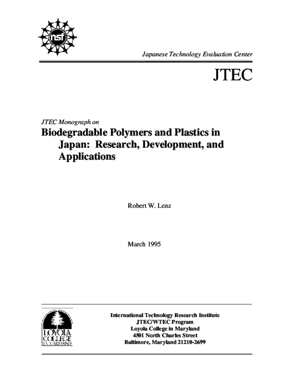 (PDF) Biodegradable Polymers and Plastics in Japan: Research ...