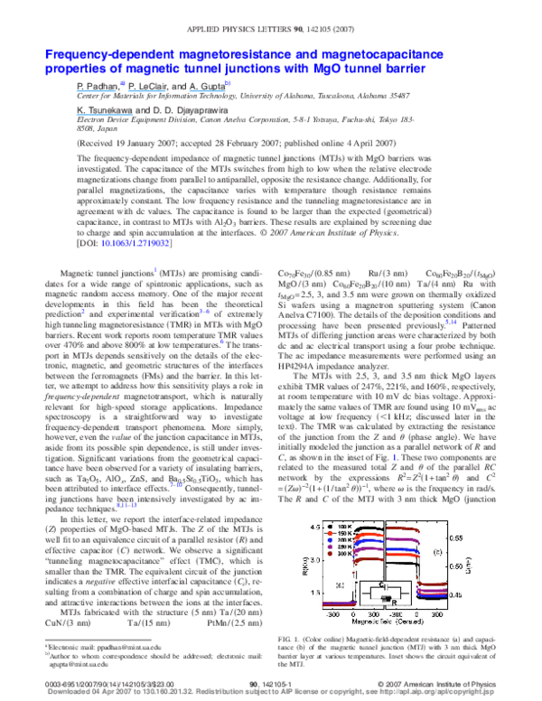 (PDF) Frequency-dependent magnetoresistance and magnetocapacitance ...