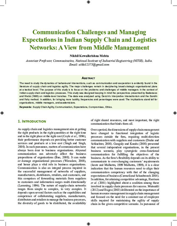 (PDF) Communication Challenges and Managing Expectations in Indian Supply Chain and Logistics ...