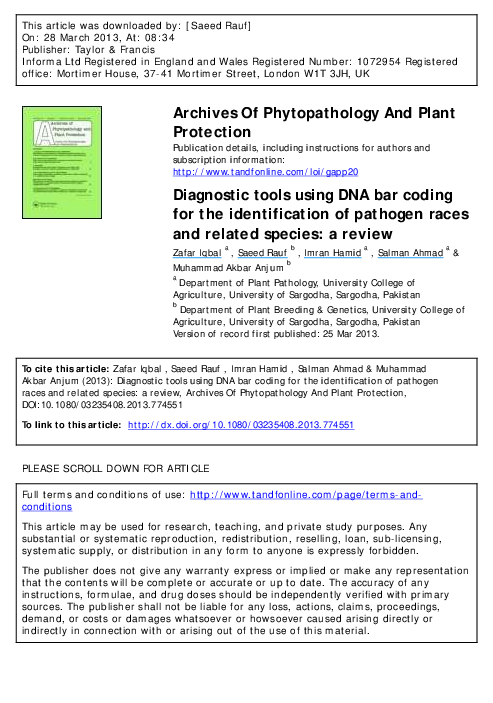 (PDF) Diagnostic tools using DNA bar coding for the identification of ...