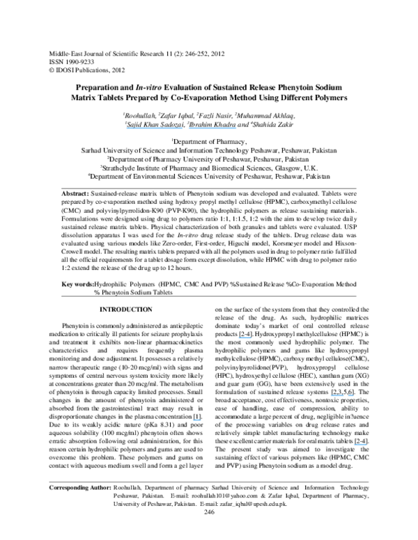 Pdf Preparation And In Vitro Evaluation Of Sustained Release Matrix Diclofenac Sodium Tablets