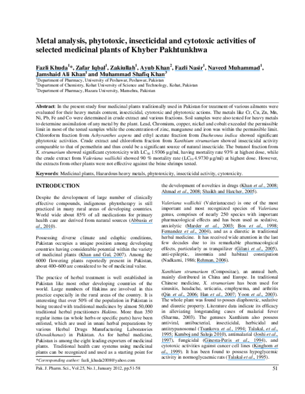 (PDF) Metal analysis, phytotoxic, insecticidal and cytotoxic activities ...