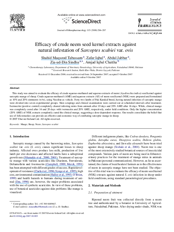 (PDF) Efficacy of crude neem seed kernel extracts against natural ...