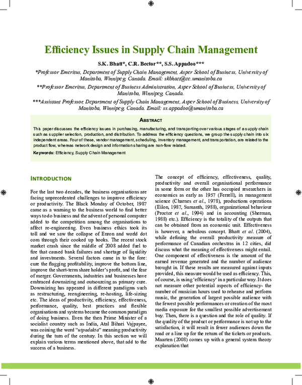(PDF) Efficiency Issues in Supply Chain Management