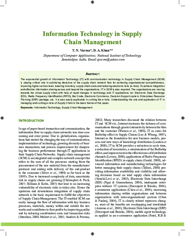 (PDF) Information Technology in Supply Chain Management
