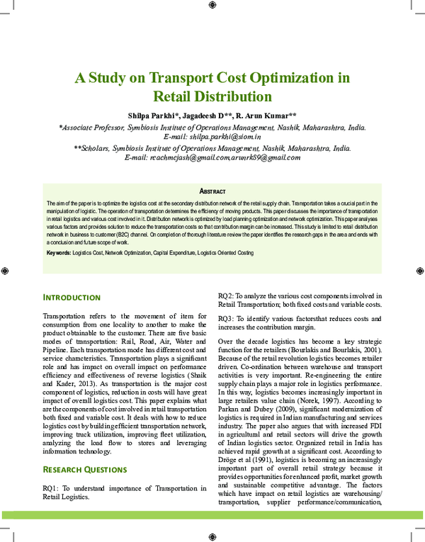 (PDF) A Study on Transport Cost Optimization in Retail Distribution
