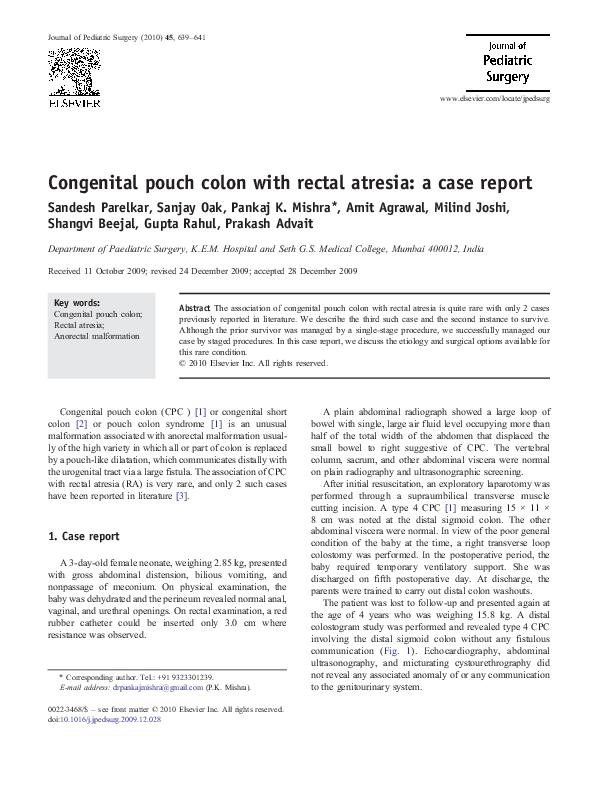 (PDF) Congenital pouch colon with rectal atresia: a case report