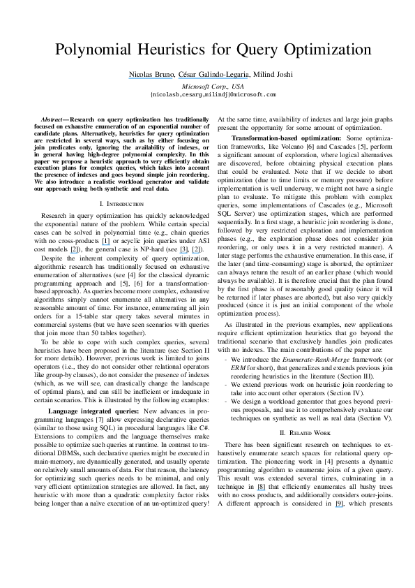 Pdf Polynomial Heuristics For Query Optimization Milind Joshi