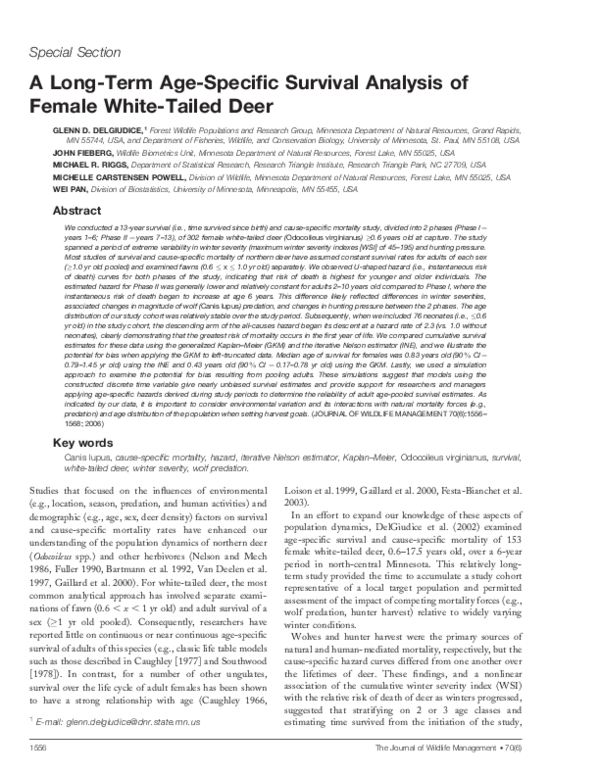 (PDF) A Long-Term Age-Specific Survival Analysis of Female White-Tailed ...